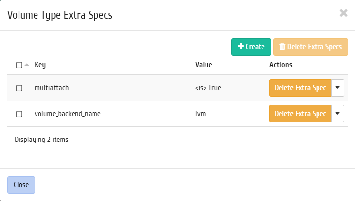 «Volume Types» tab
